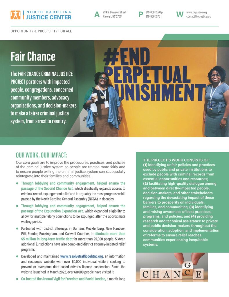 OVERVIEW – FAIR CHANCE CRIMINAL JUSTICE – North Carolina Justice Center
