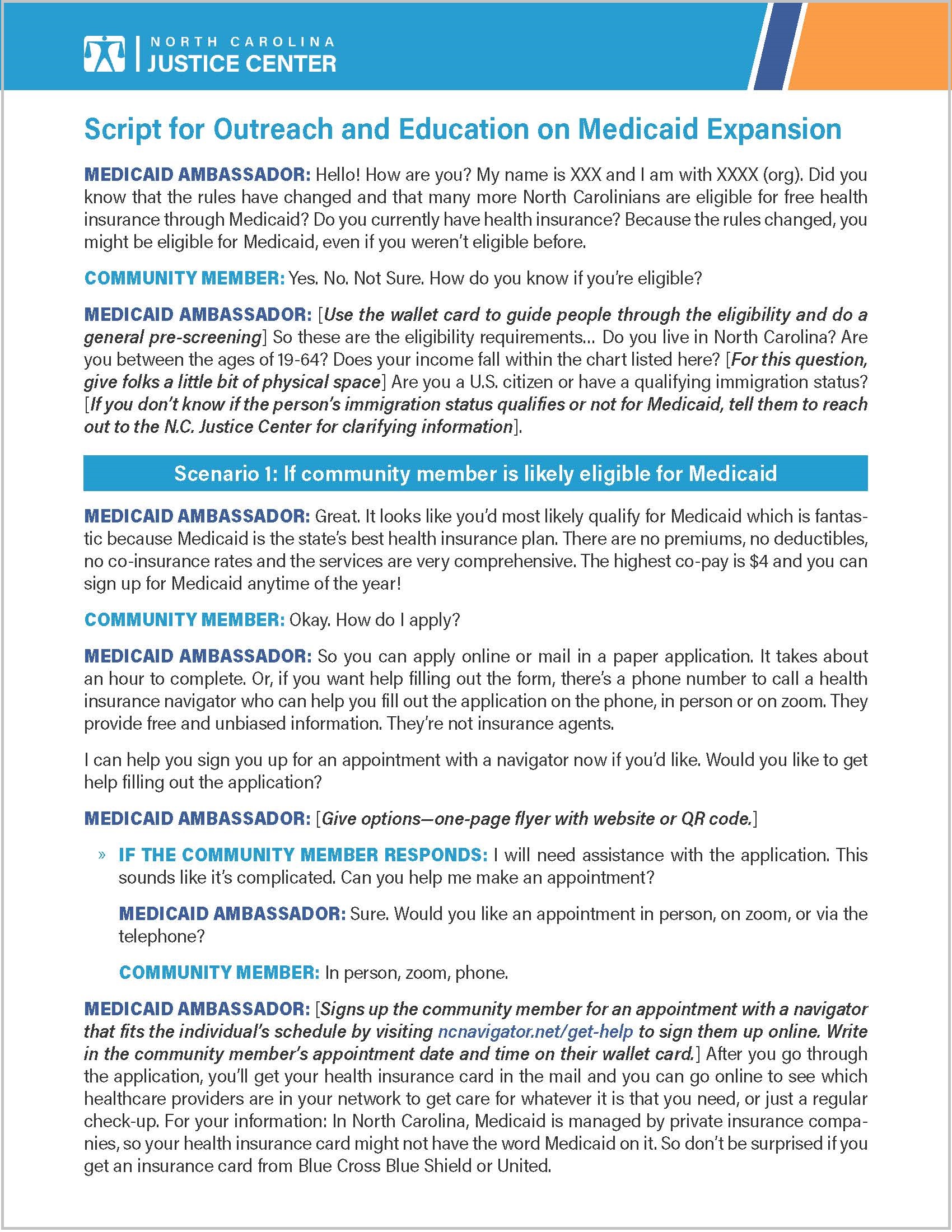 Script for Outreach and Education on Medicaid Expansion – North ...