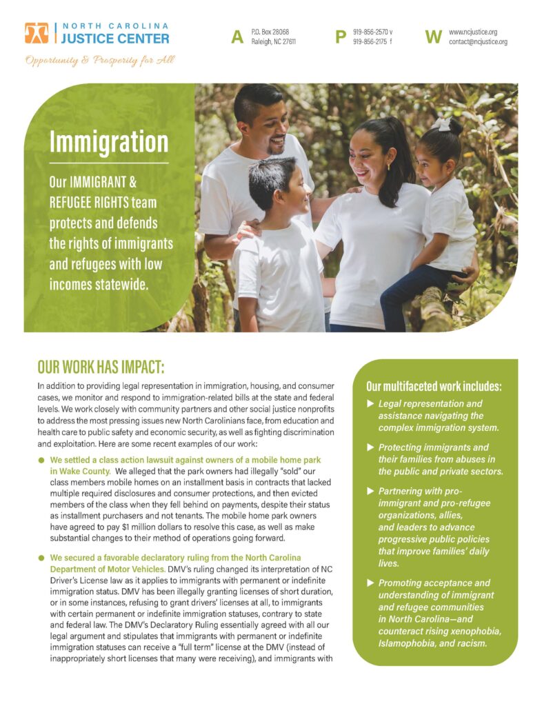 Overview – Immigration & Refugee Rights – North Carolina Justice Center