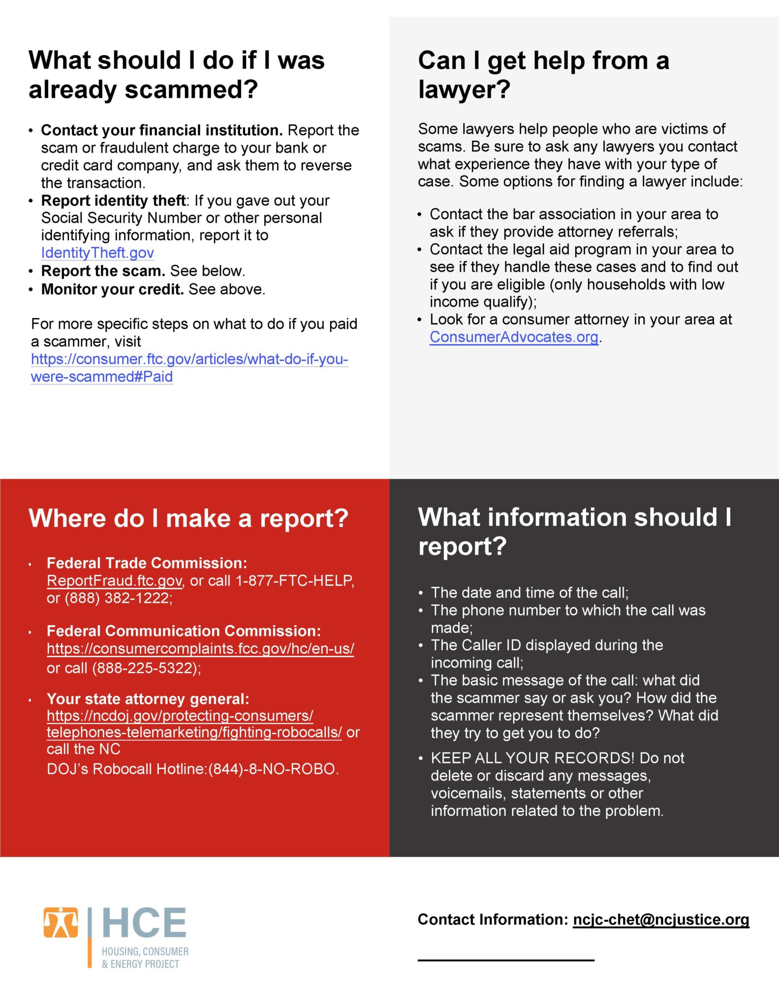 Avoiding Scams – North Carolina Justice Center